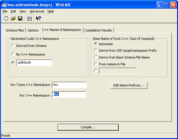 Codalogic LMX XSD XML to C++ Binding Code Generator Screen Shots